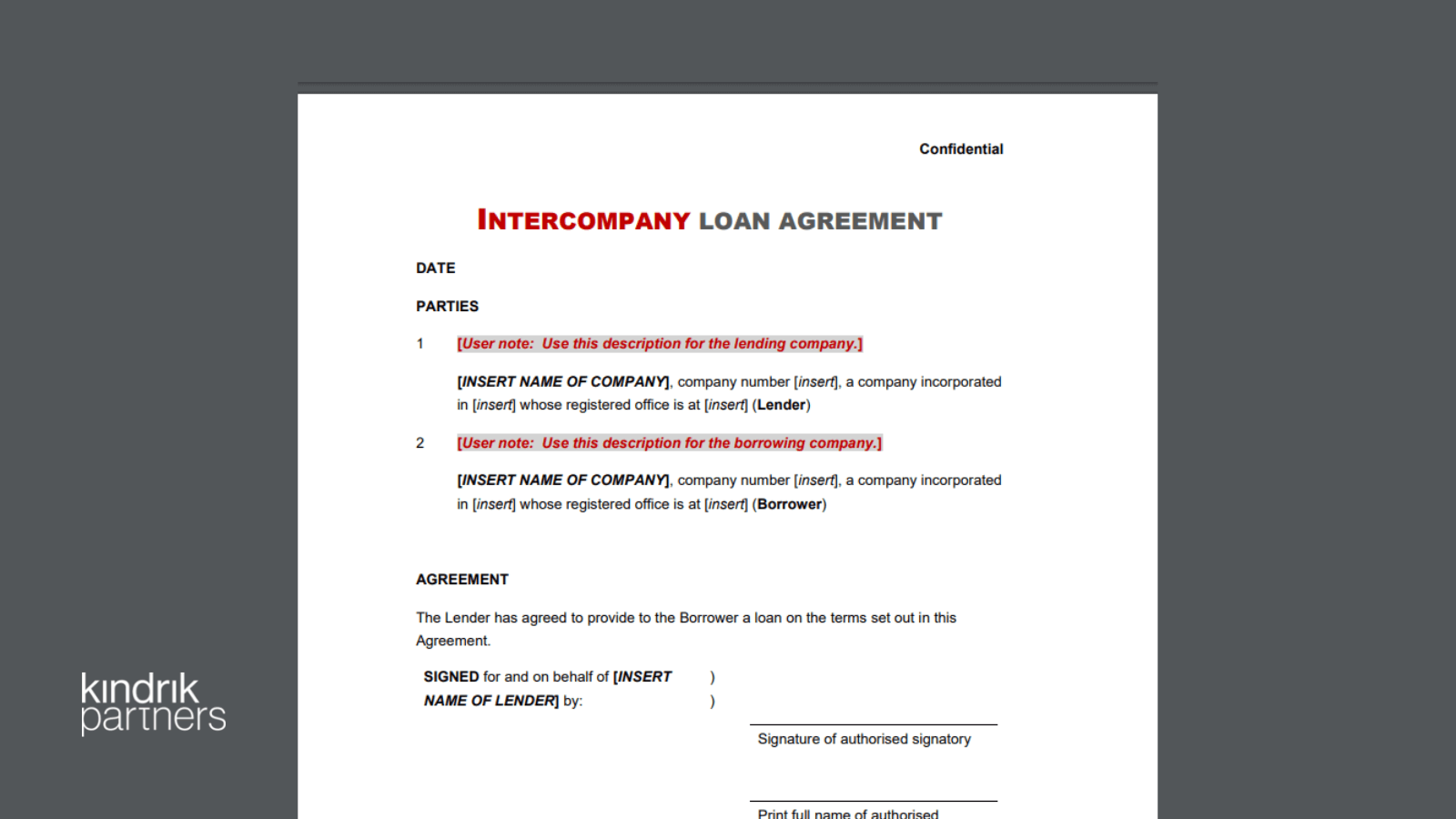 Intercompany Loan Agreement Kindrik sg